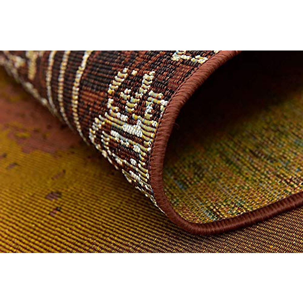 Unique Loom Outdoor Modern Collection Area Rug - Trio (5' 3" x 8' Rectangle, Rust Red/ Gold)