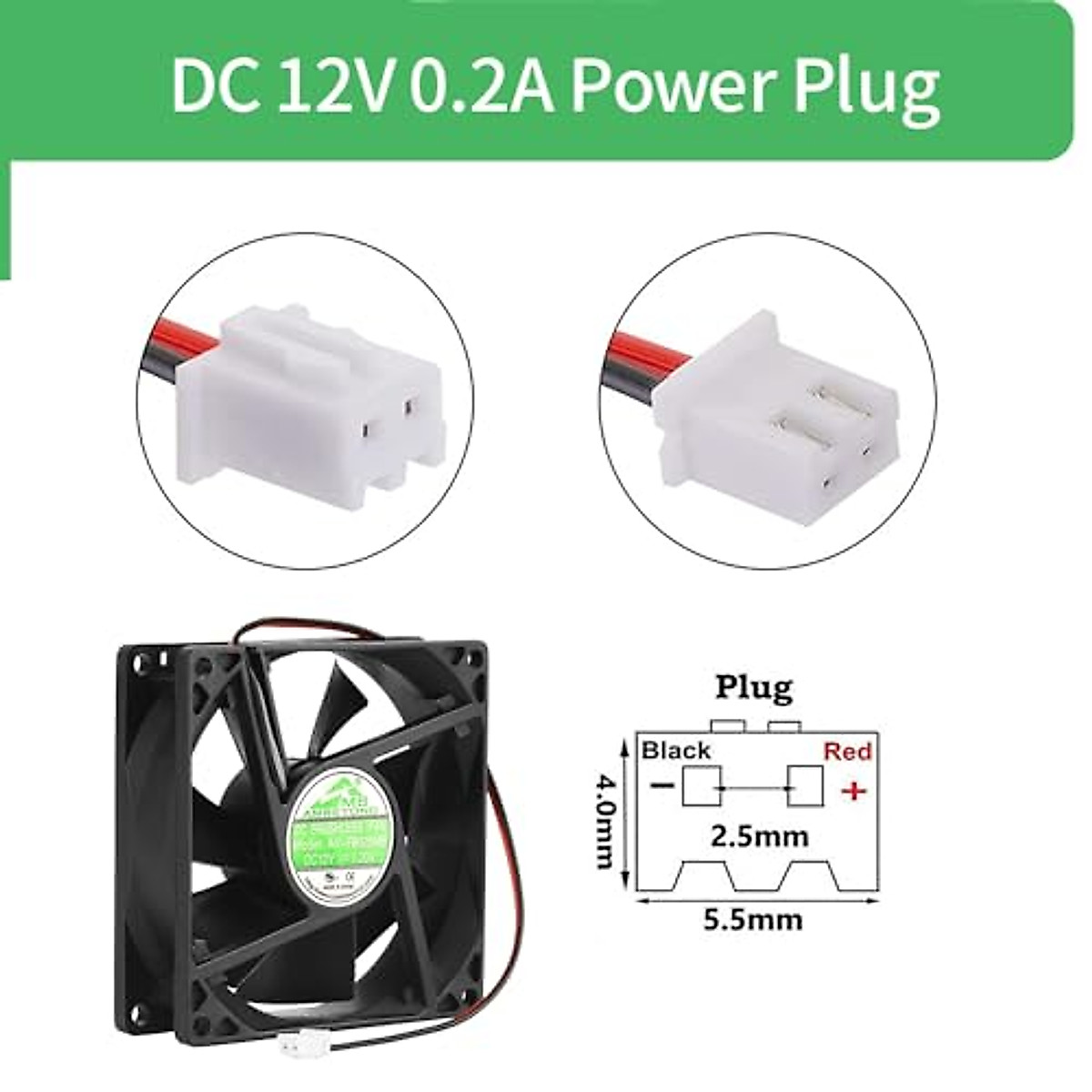 Security-01 80mm by 80mm by 25mm 8025 12V DC 0.20A Dual Ball Bearing Brushless Cooling Fan 2pin AV-F8025MB UL CE (Pack of 2)