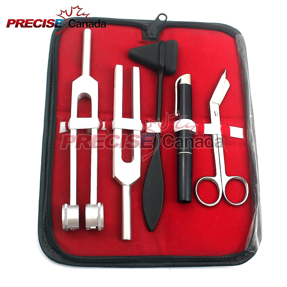 PRECISE CANADA: Color Black - Set of 5 PCS Reflex Percussion Taylor Hammer + PENLIGHT + Tuning Fork C 128 C 512 + Bandage Scissors 5.5"