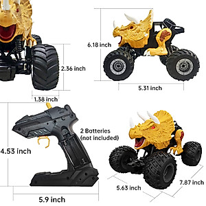 Pamopamo RC Monster RC Cars 1:18 Triceratops Dinosaur Racing Car Remote Control Car with Music,Led Lights,Spray Mist,Roaring Sound,4WD 2.4 GHz RC Monster Truck for Boys Girls Christmas
