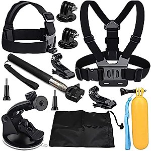 VVHOOY Action Camera Accessories Kit Chest Mount Suction Cup Selfie Stick Head Strap Floating Handle Compatible with Dragon Touch, GoPro HERO11 HERO9 HERO10 HERO8, AKASO EK7000 Brave 4 Brave 7 LE