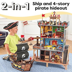 KidKraft Pirate's Cove Wooden Ship Play Set with Lights and Sounds, Pirates and 17-Piece Accessories, Gift for Ages 3+