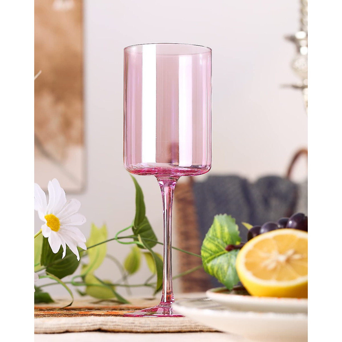 comfit Colored Wine Glass Set of 6-13 oz Made Hand Blown Crystal square wine glass, Dishwasher-Safe Crystal Red Wine Glass Gift Set for men or women Wedding, Anniversary, Christmas