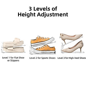 beehomay Shoe Slots Organizer,Adjustable Shoe Rack with Three Levels,Shoe stackers for a Pair of Shoes (Clear, 12Pack)