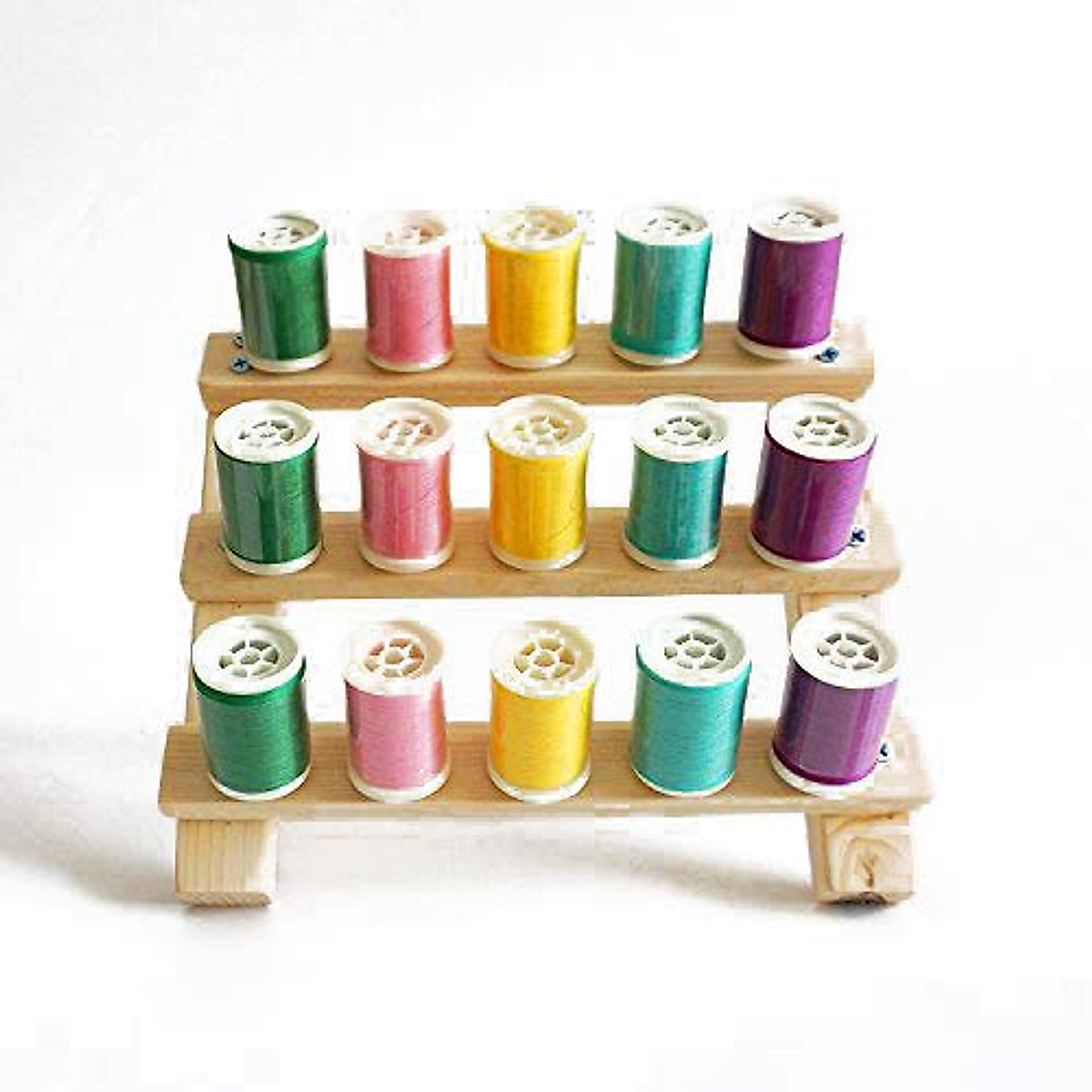 NW 15-Spools Wooden Thread Holder Sewing and Embroidery Thread Rack and Organizer Thread Rack for Sewing with Hanging Hooks