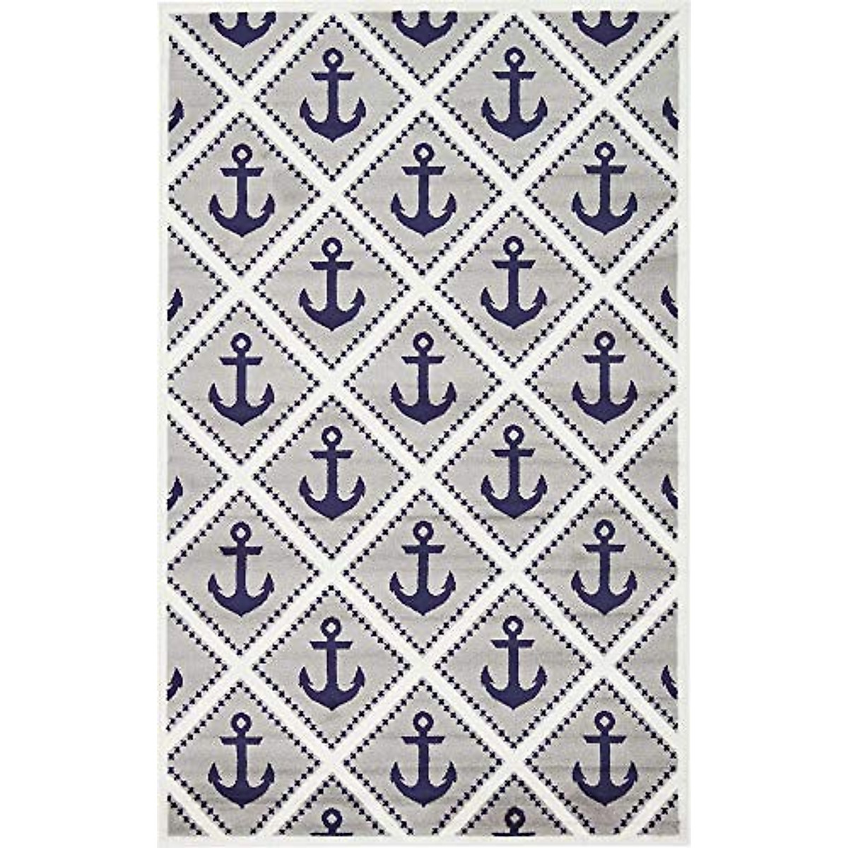Unique Loom Metro Collection Modern Nautical Coastal Geometric Anchors Area Rug, for Kids, 5 ft x 8 ft, Light Gray/Ivory