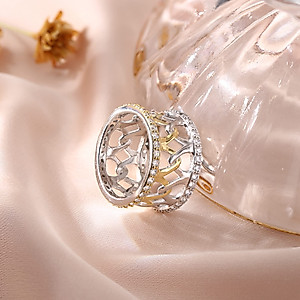 MUSECLOUD Two-color Celtic Rings 925 Sterling Silver 13MM Band Ring Celtic Love Knot Rings White Gold and 14K Gold Plated Eternity Rings Simple Wedding Band For Women Ring Size (7)