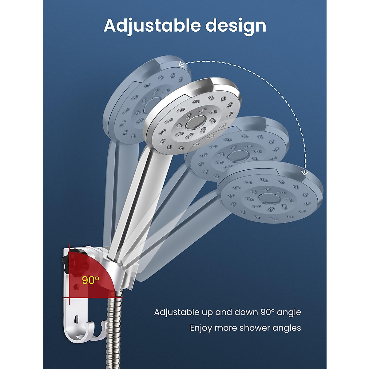 Strong Adhesive and Waterproof Shower Head Holder, Adjustable Handheld Shower Wand Holder Wall Mount Shower Bracket (1 Pack)