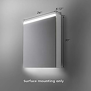 ExBrite 24''x 30''LED Lighted Bathroom Medicine Cabinet with Mirror,Surface Lighted Medicine Cabinet,Dimmable,Adjustable Shelves,Intelligent Switch Medicine Cabinet, Aluminum Frame,Hinge On Left Side