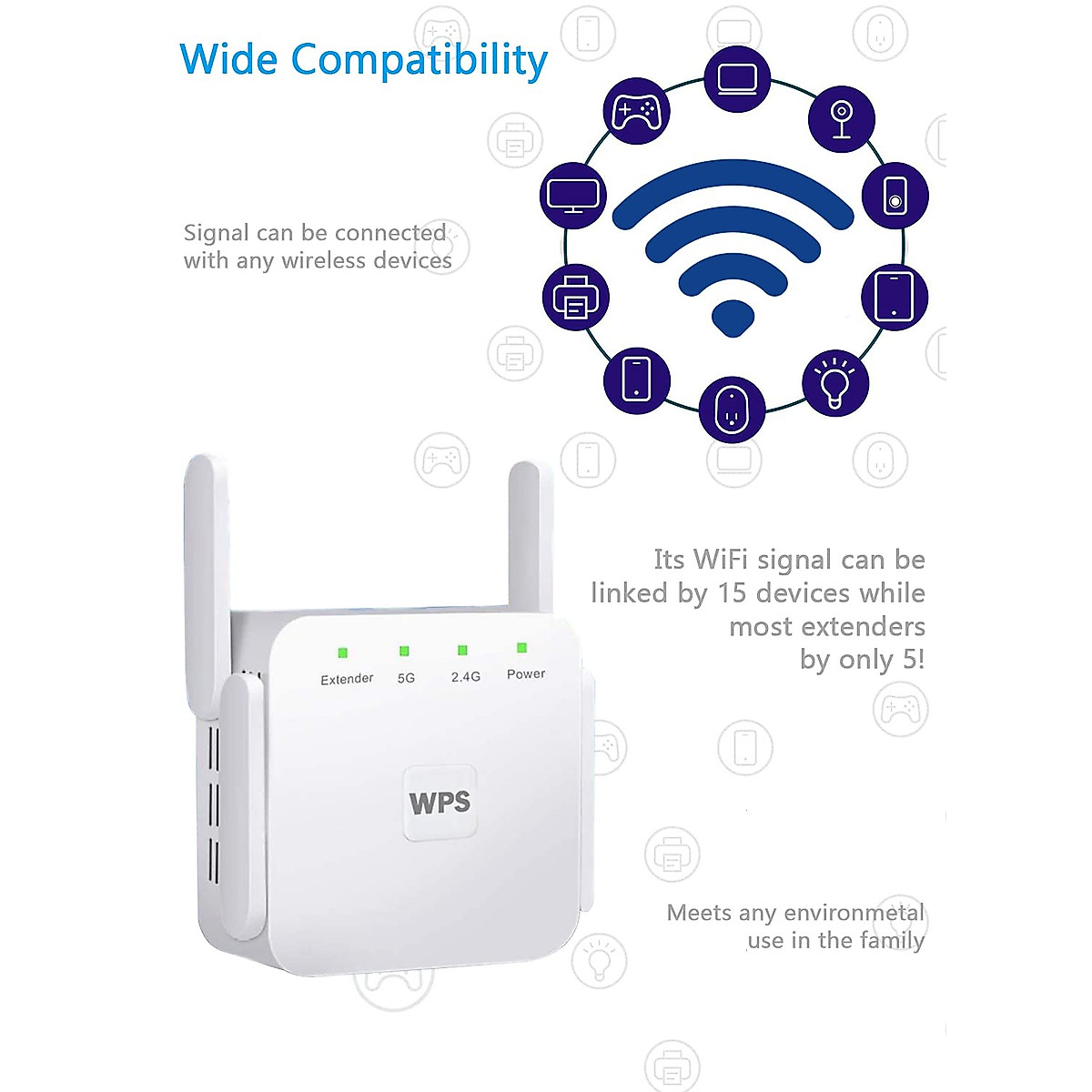 WiFi Extender Booster Repeater for Home & Outdoor, Super Booster 1200Mbps(6000sq.ft), WiFi 2.4&5GHz Dual Band WPS WiFi Signal Strong Penetrability, 360° Coverage, Supports Ethernet Port