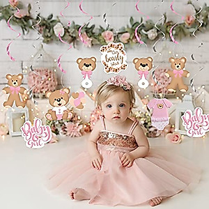 20Pcs Pink Bear Baby Shower Hanging Swirls Decorations, We Can Bearly Wait Kids Bear Themed Foil Ceiling Swirls for It's A Girl Gender Reveal Photo Prop Hanging Decor Streamers Birthday Party Supplies