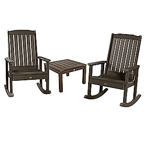 Highwood AD-KITRKCH1-ACE Lehigh 2 Rocking Chairs with Adirondack Side Table, Weathered Acorn