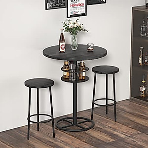 VECELO Round Bistro Bar Table 36.2 inch Height, 23.6 inch High Wooden Top, Sturdy Metal Frame with Pedestal, Perfect for Cocktail, Pub, Easy Assembly, Black