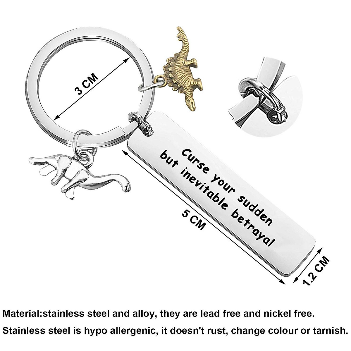 bobauna Curse Your Sudden But Inevitable Betrayal Inspired keychain With Dinosaur Charm Travel Dinosaur Lover Gift (inevitable betrayal dinsour keychain)