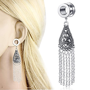 TIANCI FBYJS 3 Pairs Dangle Ear Plugs Tunnels Stainless Steel Pendant Ear Gauges Expander Stretcher Ear Piercing Jewelry (10mm=00g)