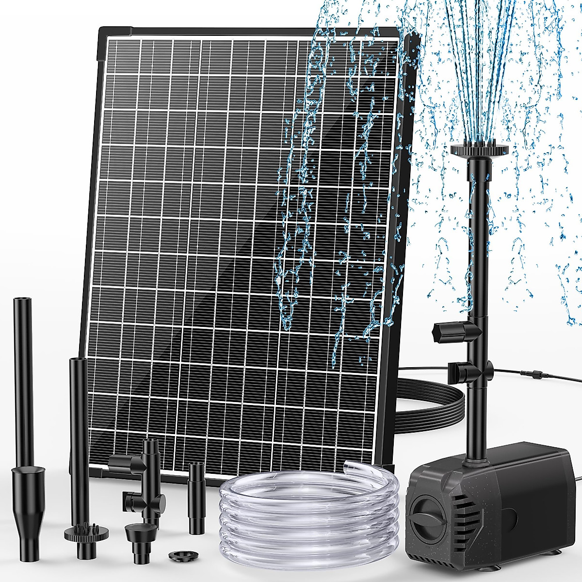 POPOSOAP Solar Water Fountain Pump, 20W Solar Powered Water Pump 320GPH Flow Adjustable, Solar Fountain Pump with 17Ft Cord Length for Ponds, Fish Tank, Wildlife Garden, Waterfall