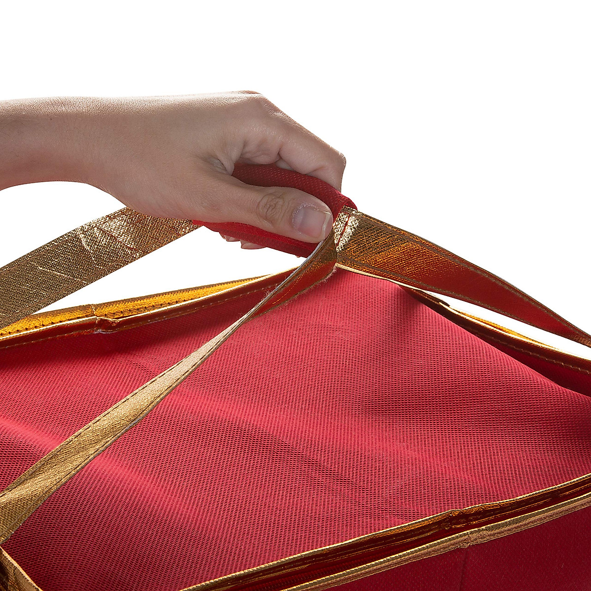 Simplify Gift Bag Organizer | Dimensions: 10.5"x 16"x 16" | Stores Gift Bags | Ribbon | Tissue Paper | Gift Cards | Large Reinforced Handles | Red | Holiday Storage | Collapsible