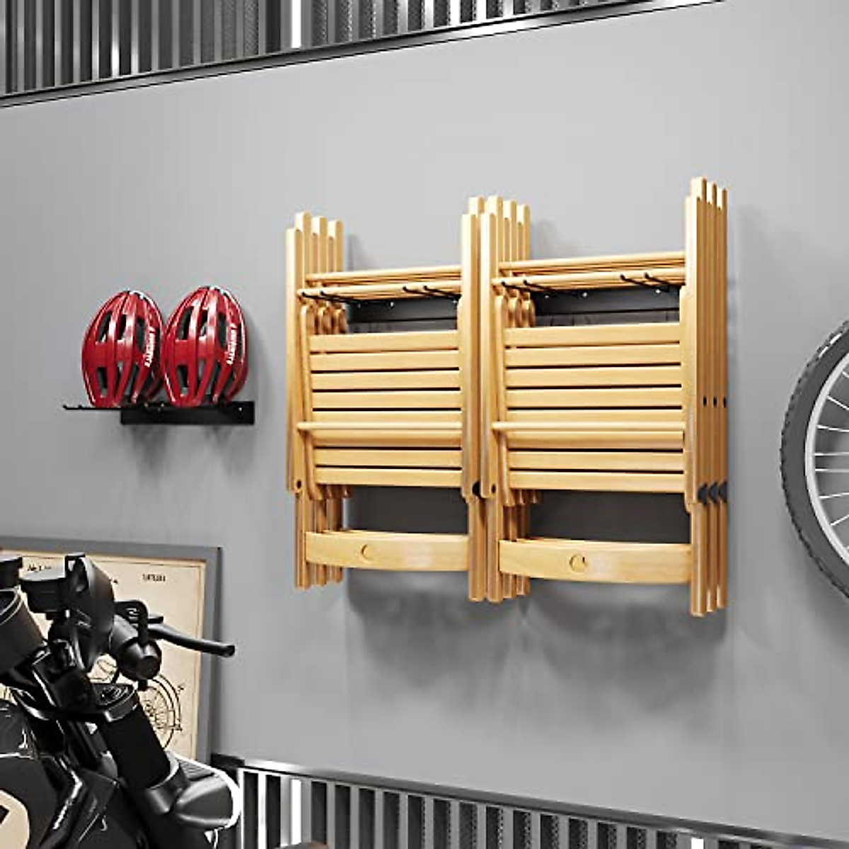 WIDEWHEEL Tool storage rack, garage wall mounted (with 6 hooks), heavy garden tool rack, can withstand 350 pounds, and can place brooms, mops, shovels, trimmers, water pipes, chairs, and More