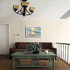 Wave Canvas Wall Art Sunset Ocean Nature Pictures Ready to Hang for Living Room Bedroom Home Decorations Modern Stretched and Framed Seascape Giclee Artwork Ready to Hang