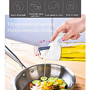 LayYun Auto Flip Olive Oil Dispenser Bottle,600 ml 20 OZ Leakproof Vinegar Glass Condiment Container With Automatic Cap and Stopper,Non-Drip Spout,Non-Slip Handle for Kitchen Cooking