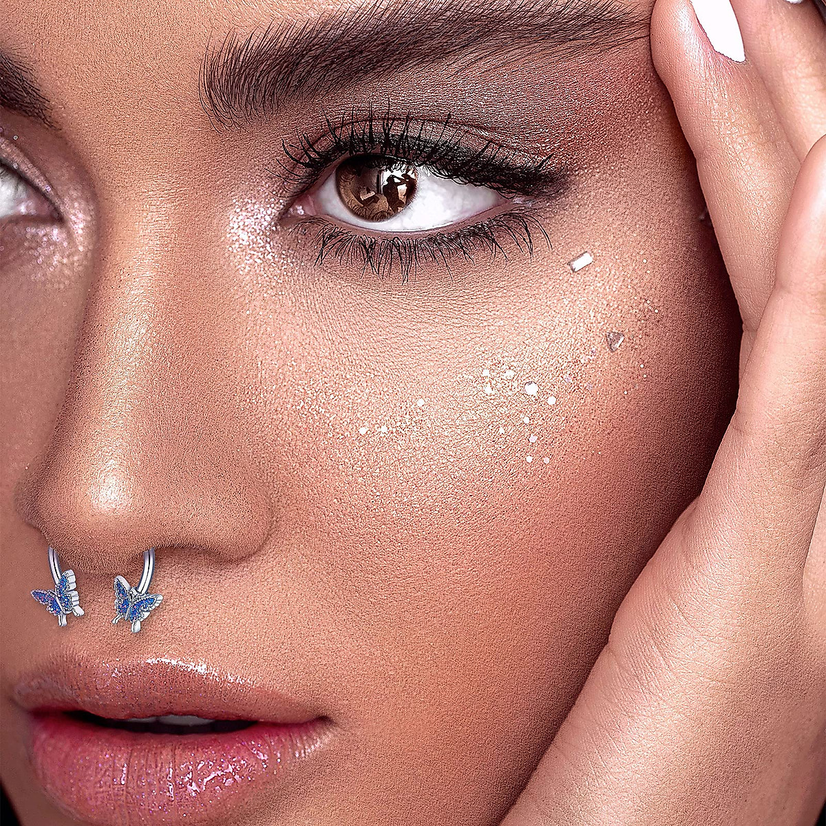 Hicarer 4 Pieces Septum Ring Horseshoe Hoop Ring 16g Butterfly Nose Rings Earring Cartilage Earring Hoop Captive Bead Rings Tragus Daith Helix Piercing Body Jewelry for Women Man