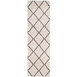 SAFAVIEH Hudson Shag Collection Runner Rug - 2'3" x 6', Ivory & Grey, Modern Trellis Design, Non-Shedding & Easy Care, 2-inch Thick Ideal for High Traffic Areas in Living Room, Bedroom (SGH281A)