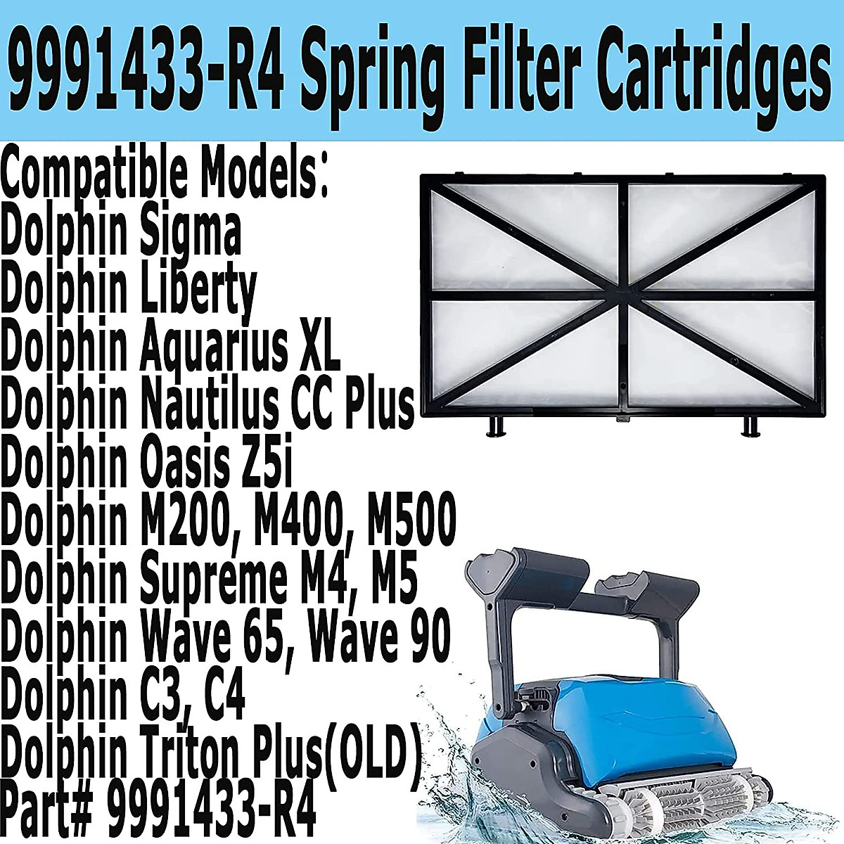 getalong Spring Filter Cartridges Compatible for Dolphin M500, M200, M400, Wave 90, ve 65, Oasis Z5, Sigma, C3,C4,Nautilus CC Plus Robotic Pool Cleaners, Part Number: 9991433-R4