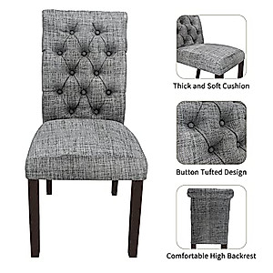 GNIXUU Set of 2 Upholstered Dining Chairs Soft Padded Button Tufted High Back Chairs with Wooden Legs,Easy Assembly. (Grey)