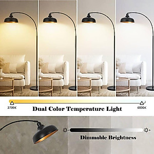 Arch Floor Lamps with Remote - Dimmable Floor Lamp 70”, Black Tall Lamp with 360° Adjustable Hanging Metal Shade, Arc Lamps Floor Standing with 9W Bulb, Over Couch Lamps for Living Room, Foot Switch