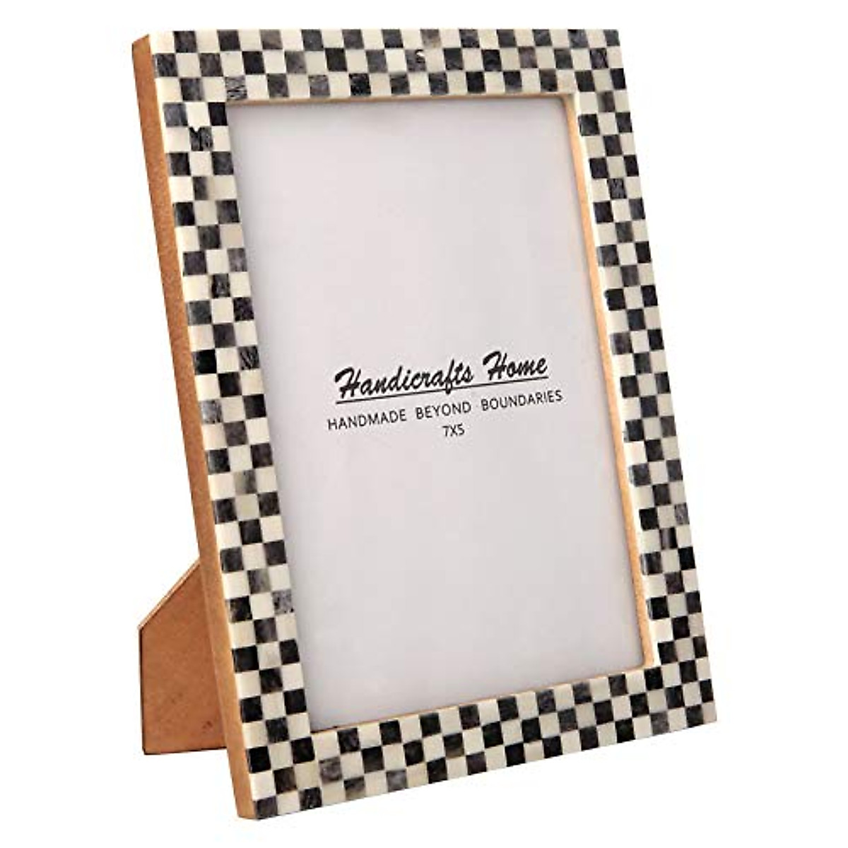 Handicrafts Home Bone Inlay Picture Frames Chic Boho Wall Décoration Photo Frame (Grey-White, 5x7 Inches)