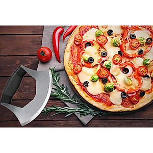 Mezzaluna Knife Salad Chopper, Stainless Steel Blade with Protective Cover - Ergonomic Anti-Slip Handle Vegetable Chopper Mincing Knife for Pizza, Cheese, Onion, Carrot, Pepper, Garlic, Vegetable