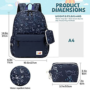 mygreen 14 Inch Backpack for Boys Girls, Kids Backpacks for Preschool, Kindergarten, Elementary with Adjustable Padded Straps Shark Blue