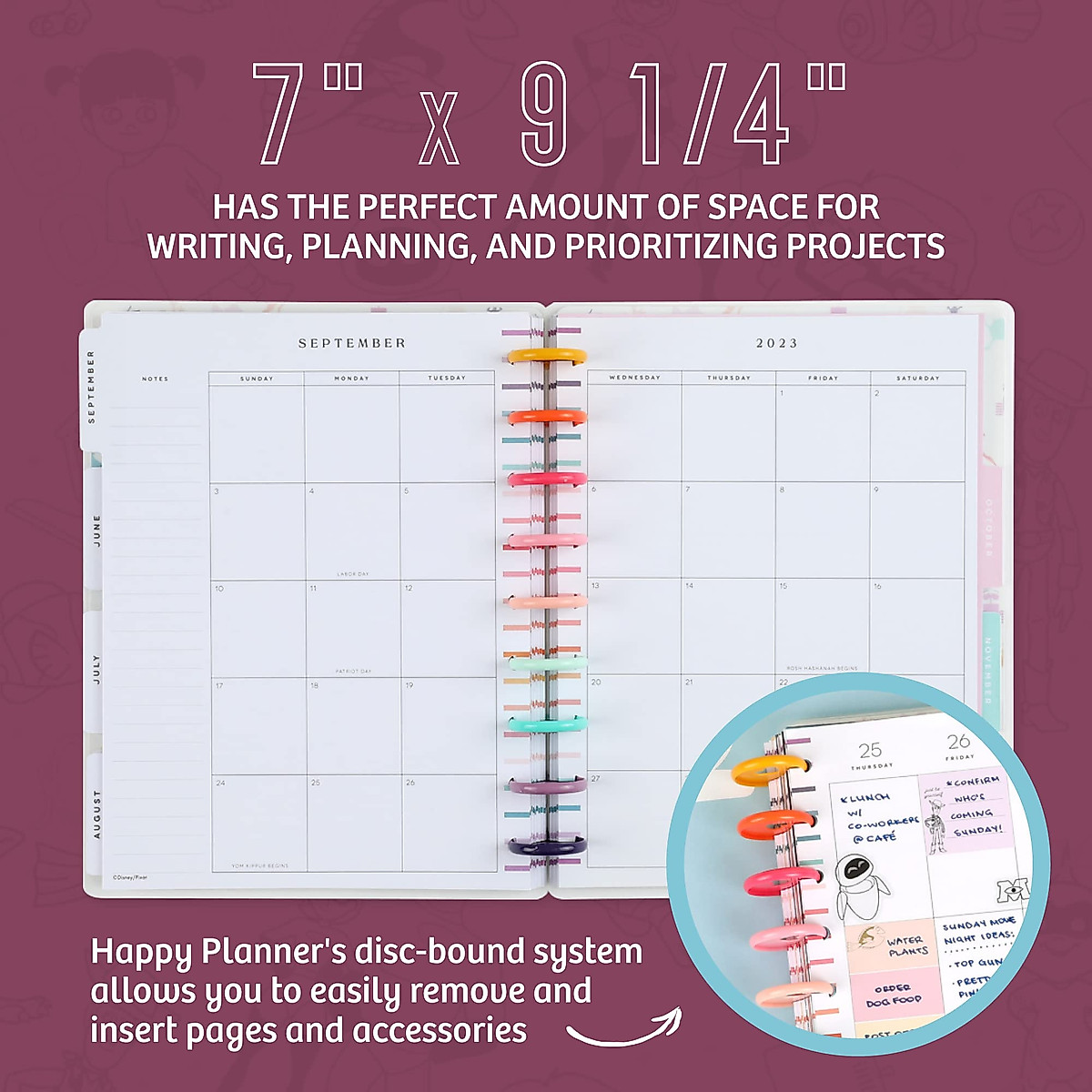Happy Planner Disney Pixar 2023 Planner for Jan. 2023–Dec. 2023, 12-Month Daily, Weekly, and Monthly, Bright Year Vertical Layout, Classic Size, 7 Inches by 9 3/4 Inches