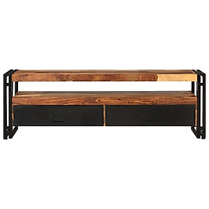 Vintage Industrial TV Stand with 2 Drawers and Media Shelf Storage Rustic Solid Wood Metal Frame Retro TV Cabinet Unit Antique Style Living Room Furniture