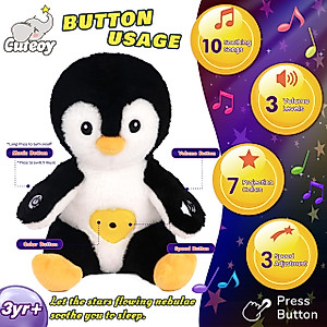 Cuteoy Plush Penguin Star Projector Musical Adjustable Singing Night Light Stuffed Animals Glowing Plushies Toy Gifts for Kids Birthday Easter Christmas,11''