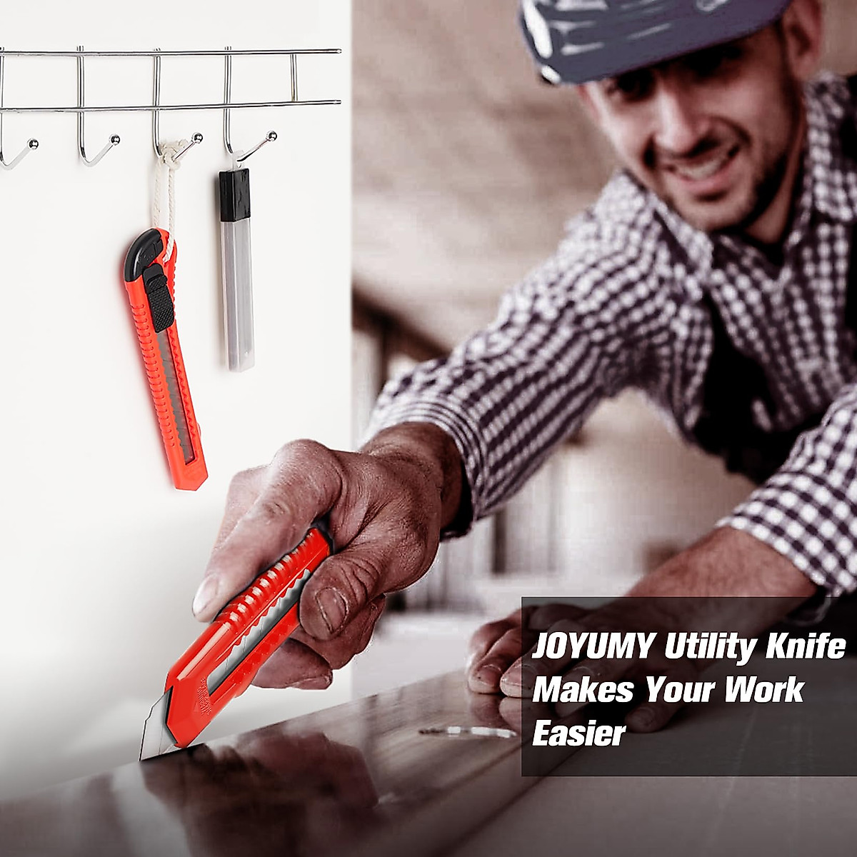 JOYUMY 3 Pack Box Cutter Utility Knife, Retractable Box Knife for Cartons, Cardboard, and Boxes, with 10 Piece 18mm Wider Snap-off Blade, Retractable Utility Knives Perfect for Office and Home Use