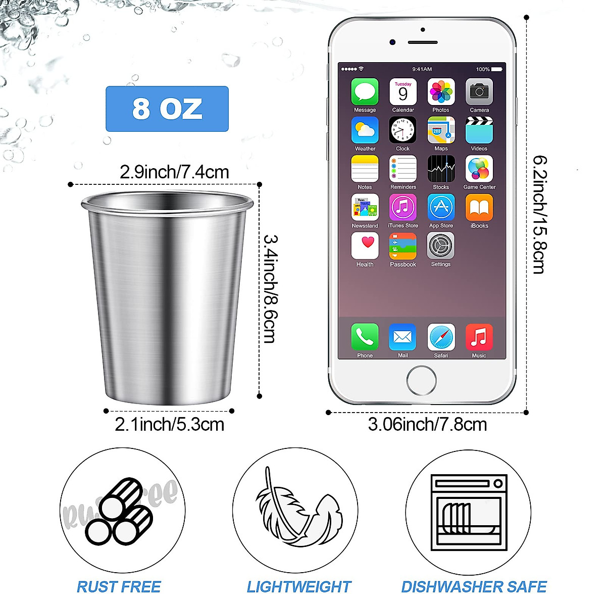 20 Pieces Stainless Steel Pint Cups Unbreakable Water Tumblers Stackable Metal Cups Reusable Metal Glasses for Drinking Stainless Tumbler Cup for Kids Travel Outdoor Activities Camping Home, 8 oz