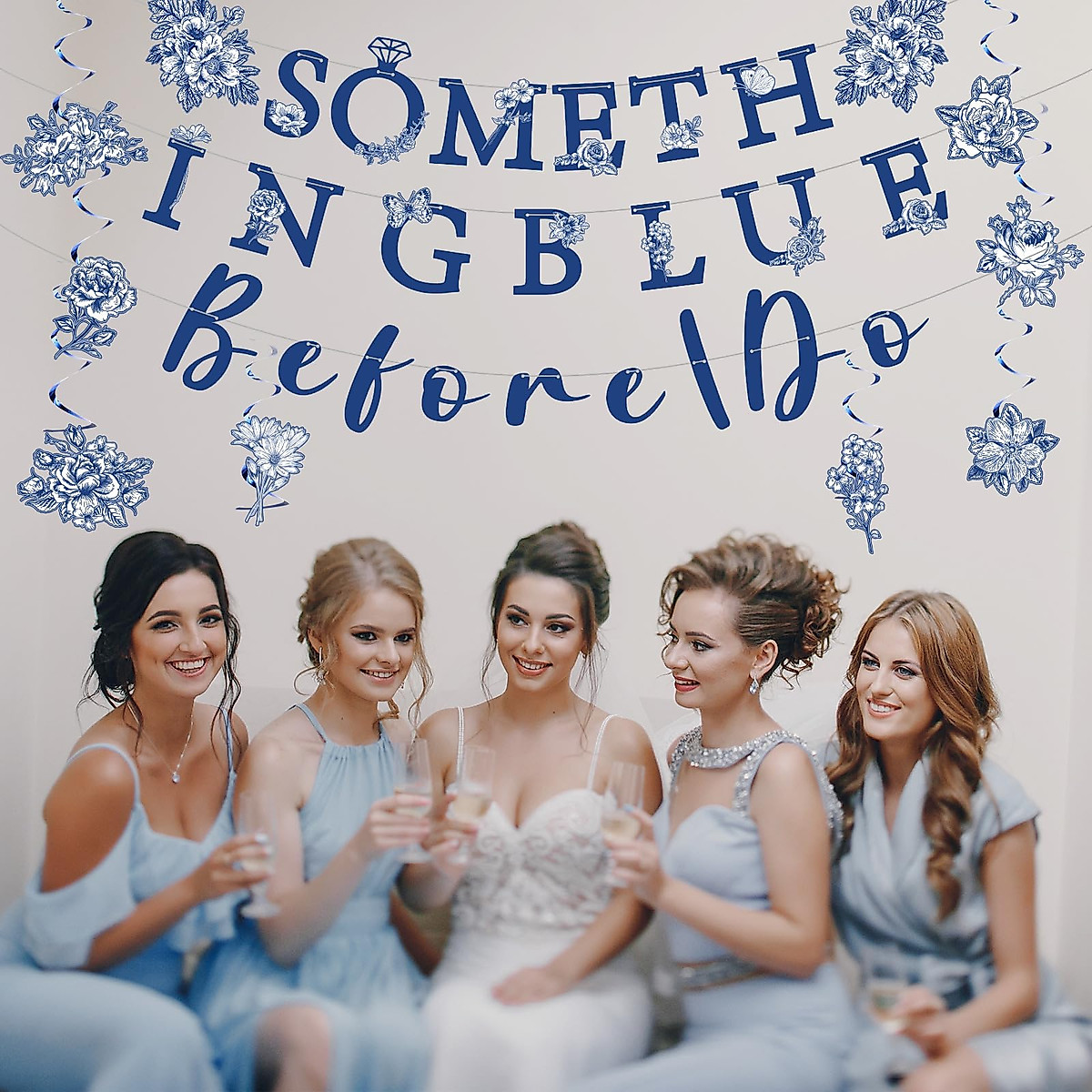 Tegeme Something Blue Before I Do Banner Blue Bridal Shower Decorations Hanging Blue Flower Party Favors for Bridal Shower Bachelorette Engagement Wedding Party