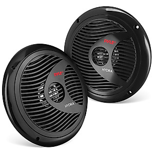Pyle 6.5 Inch Dual Marine Speakers - 2 Way Waterproof and Weather Resistant Outdoor Audio Stereo Sound System with 150 Watt Power, Polypropylene Cone and Cloth Surround - 1 Pair - Pyle PLMR60B (Black)