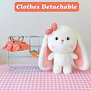 HWD 9.8'' Soft Plush Rabbit Dolls [ Clothes Detachable ], Stuffed Animals Toys, Gifts for Kids Birthday Christmas Day (Pink)