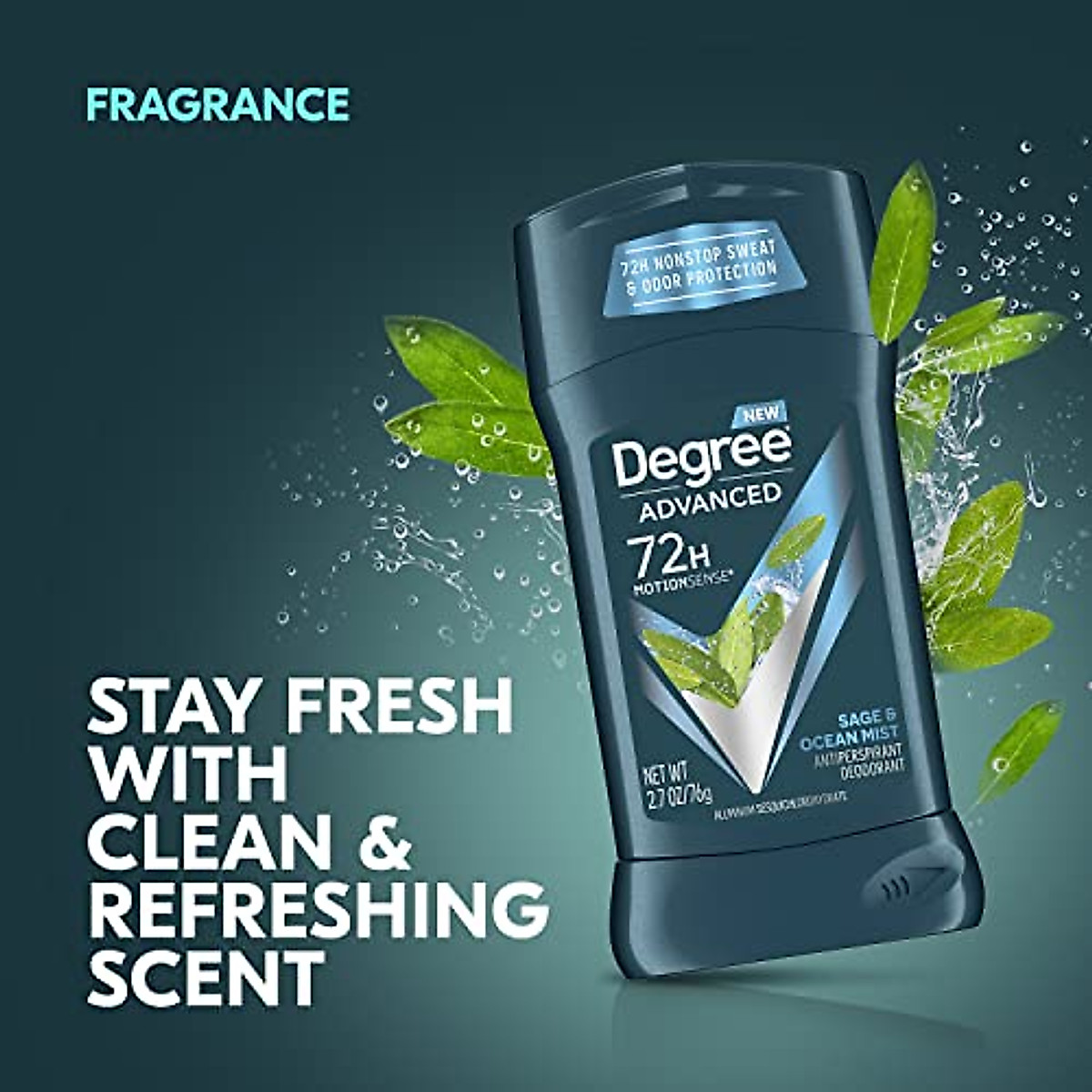 Degree Men Advanced Antiperspirant Deodorant 72-Hour Sweat and Odor Protection Sage and Ocean Mist Deodorant for Men with Motionsense Technology 2.7 oz 4 Count