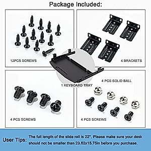 Oaskrac Keyboard Tray Under Desk, Keyboard Drawer Under Desk Slide with 360 Rotating Mouse Platform, Slide-Out Platform Computer Drawer for Typing, 20 inch, Black