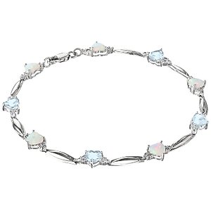 Heart-Shaped Created Opal and Aquamarine Bracelet with .01 cttw. Diamonds - Sterling Silver - 7.5”