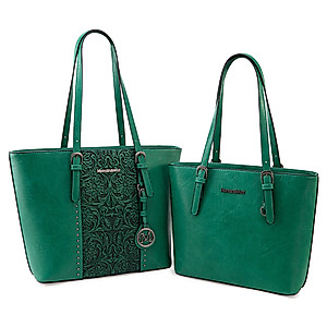 Montana West Tote Bag for Women Vegan Leather Purse and Handbags Set Embossed Collection Purse 2Pcs Set Green MWC2-G052A-GN