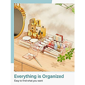 Kootek 28 Pcs Drawer Organizer, 4 Sizes Bathroom Drawer Organizers Trays Clear Plastic Makeup Organizer Vanity Dividers Desk Storage Bins for Jewelry, Kitchen, Bedroom, Office