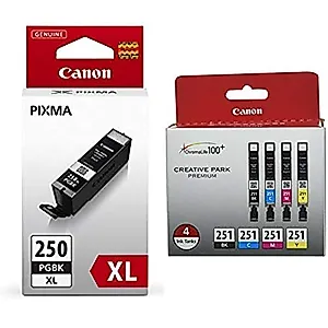 Canon 6432B001 PGI-250 XL Black Ink Cartridge CLI-251 BK/CMY 4PK (4-Color Pack), Black,Cyan, Magenta, Yellow