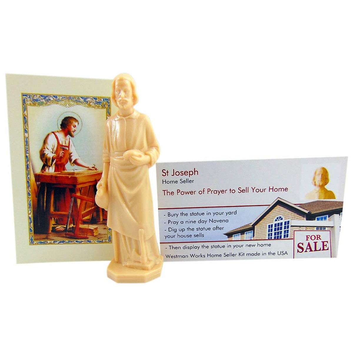 Westmon Works St Joseph Statue for Selling Homes with Instruction Card and Novena Prayer Complete Kit