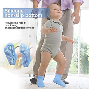 Non Slip Toddler Socks 14 Pack Anti Skid Sticky Baby Socks Cotton Socks for 0-5 Years Little Boys Girls Kids Children (04 Black*4+dark grey*4+navy blue*3+blue*3, 3-5T)