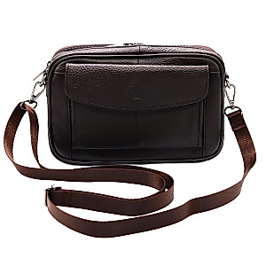 Vidlea Mens Handbag Genuine Leather Crossbody Shoulder Messenger Bag Organizer Checkbook Wallet Purse (Card Brown)