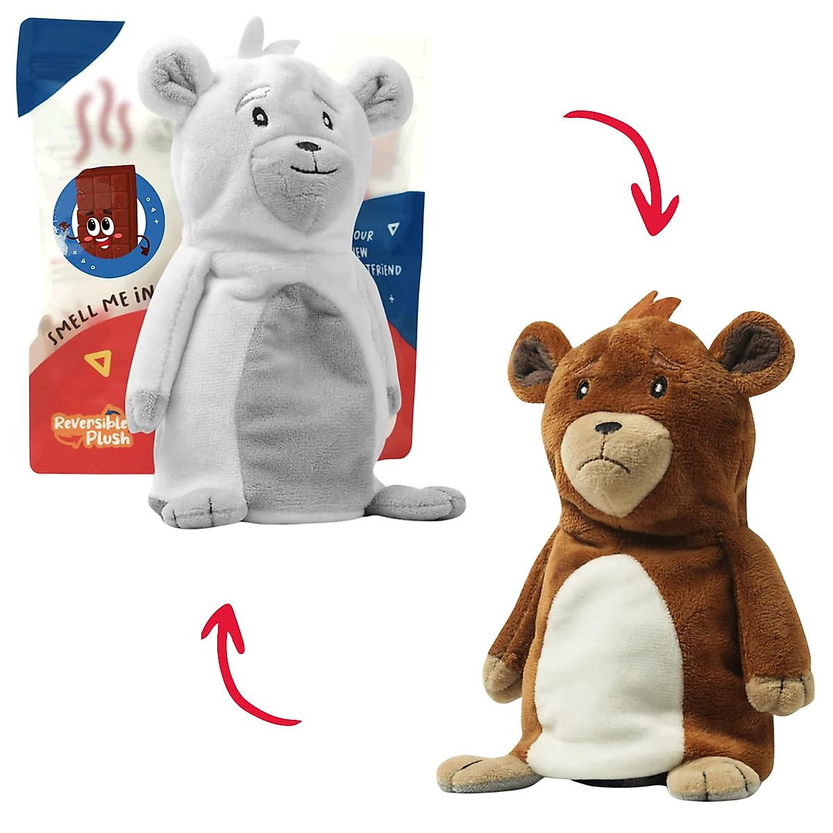 Reversible Toy Plush for Girls & Boys, Educational Mood Regulating Plushie Teddy Bear, Realistic Stuffed Animal for Babies, Toddlers, Preschool, Kindergarten (Benji The Bear -Full Body)